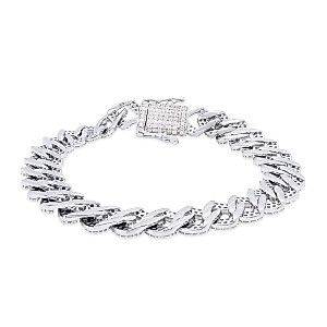 SAVEARTH DIAMONDS 9 1/2 Carat Round Cut Lab Created Moissanite Diamond 12MM Width Curb Link Bracelet In 14k White Gold Over 925 Sterling Silver Bracelet 8.5", 9.50 Cttw