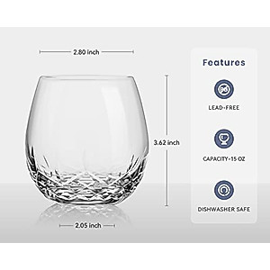 Hand Cut Stemless Wine Glasses by SHOSHIN - Lead-free Crystal Drinking Glass - Perfect gift for Him or Her (15 Oz, Set of 4)…