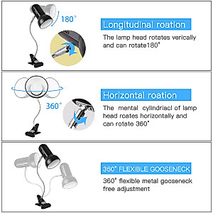 SZMANWEISI Clamp Desk Lamps 360 ° Flexible Clip on Light,Portable Book Reading Light,Clip on Desk/Table/Bed/Piano/headboard Light Home/Bedroom Lighting