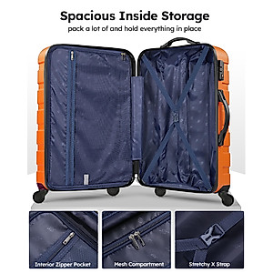 Suitour Luggage 3 Piece Sets Hard Shell Luggage Set with Spinner Wheels, TSA Lock, 20 24 28 inch Travel Suitcase Sets, Orange