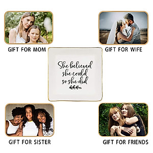 Jewelry Tray Ceramic Trinket Dish Ring Funny Birthday Gifts for Women Unique New Job Spiritual Congratulations Gift Best Friend Mom Friendship Office Decor,She Believed She Could So She Did