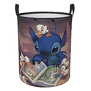 Sonwaohand Cartoon Lilo Stitch Laundry Baskets Waterproof Dirty Clothes Pack,with Handles Foldable Oversized Laundry Hamper, for Kids Room/Closet/Bedroom/Toy Bins Small
