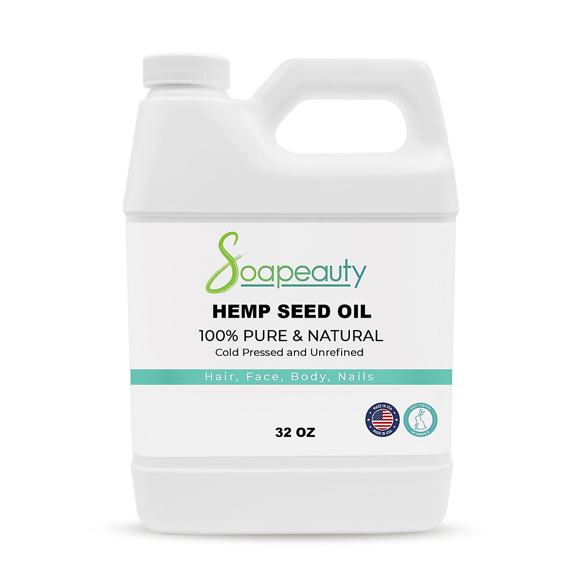 Soapeauty Hemp Seed Oil Unrefined Cold Pressed | Massage & Body Oil | for Skin, Face, Hair, and Soap Making | Carrier for Essential Oils | Rich in Omega Fatty Acids – 32 Fl Oz