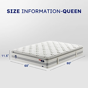 QUICKSLEEP Q4 Z Cube Mattress, Premium 11.5 Inch Two-Sided Mattress Spring Mattress Hybrid Bed in A Box Plush Top Firm Bottom Edge Support Euro Top with Memory Foam High Density Foam (Queen)