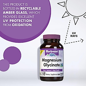 Bluebonnet Nutrition Magnesium Glycinate 400mg Maximum Absorption Mineral Complex Supports Energy Production & Enzyme Function - Non-GMO, Soy-Free, Gluten-Free - 120 Veggie Capsules