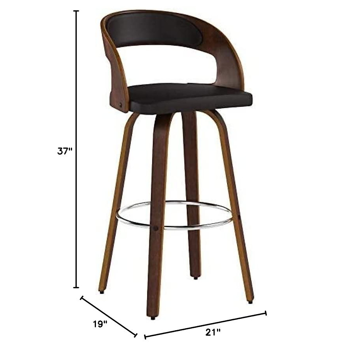 Armen Living Shelly 26" Counter Height Barstool in Brown Faux Leather and Walnut Wood Finish