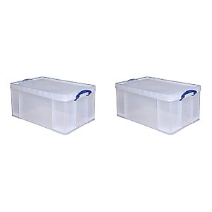 Really Useful Boxes Clear Transparent Plastic Storage Box, 64 Liters Features Attached Handles Make It Easy to Carry (Two Pack)