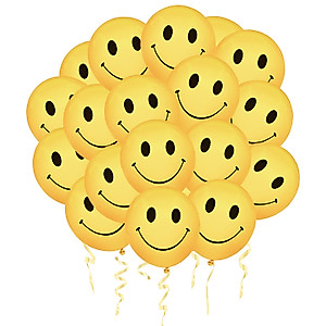Smile Balloons 12 Inch Smile Face Balloons Birthday Party Balloons Bright Yellow Latex Balloons For Children's Birthday Party Cartoon Festive Decoration Supplies - 50 Pack
