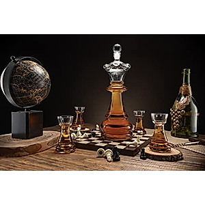 New Chess Decanter Set by The Wine Savant - Queen Chess Decanter 750ml 12" H With 4 Rook Shot Glasses 4oz - Queen's Gambit, Chess Player Gifts, Whiskey, Wine Lovers!