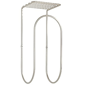 mDesign Modern Metal Wire Wall Mount Towel Rack Holder and Organizer with Storage Shelf - for Bathroom Towels, Washcloths, Hand Towels - Decorative Curved Design - Satin