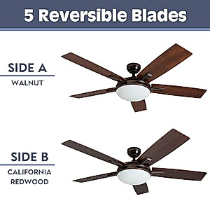 Prominence Home Emporia, 52 Inch Contemporary Indoor LED Ceiling Fan with Light, Remote Control, Dual Mounting Options, Dual Finish Blades, Reversible Motor - 51022-01 (Espresso)