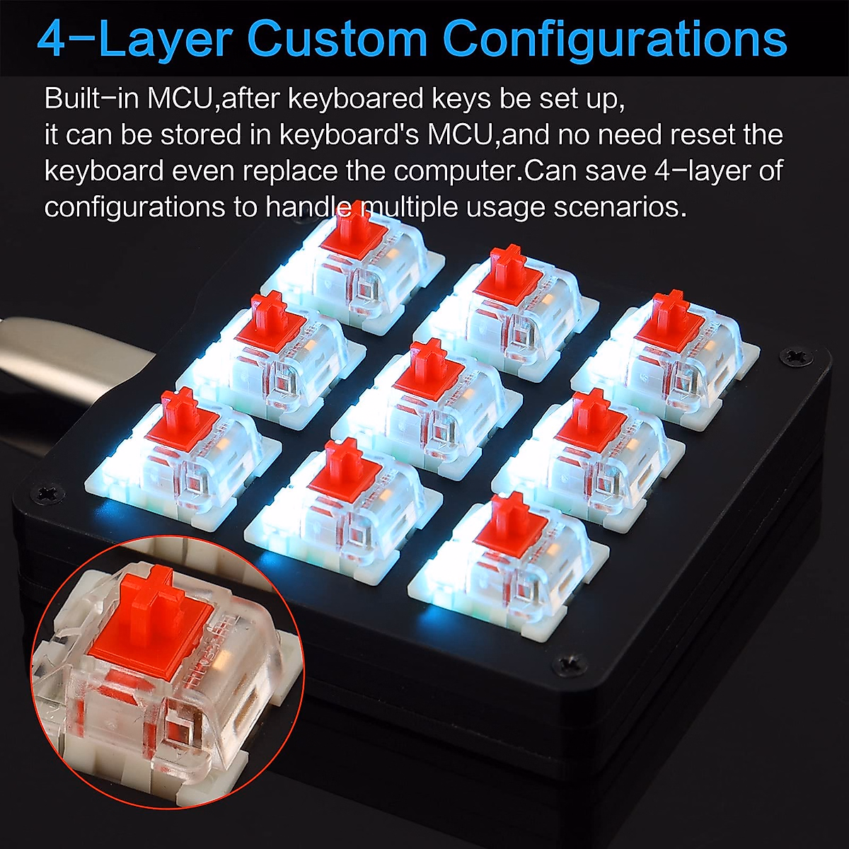 Koolertron Mechanical Numpad Macro Keyboard, 9-Key Numeric Keypad LED Backlit Gaming Keyboard, Fully Programmable Number Pad Keyboard, Computer High Ground Mechanical Macro Number Keypad