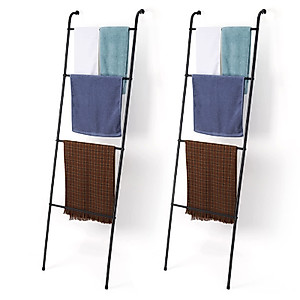 2 Pack Blanket Ladder Decorative Towel Rack Holder for Bathroom, Wall Leaning Metal Drying Quilt Stand for Living Room Bedroom Farmhouse Home Decor, for Women Mom Mother Her Wife - Black