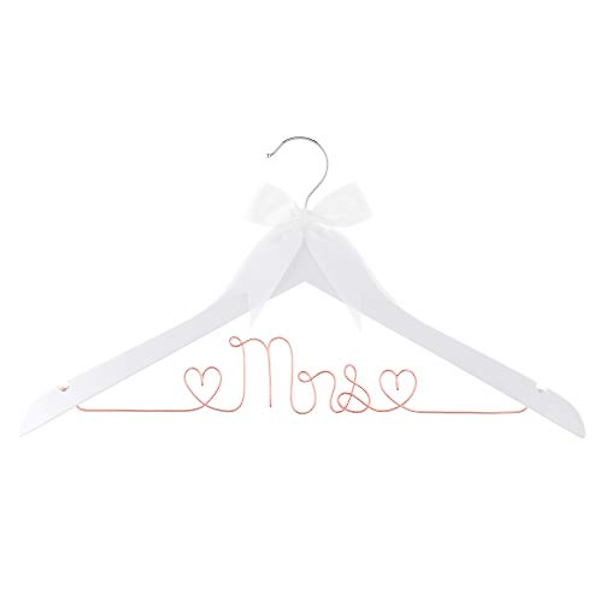 Ella Celebration Mrs Wedding Dress Hanger, Wood and Wire Hangers for Bride to be Gown (White with Rose Gold Wire)