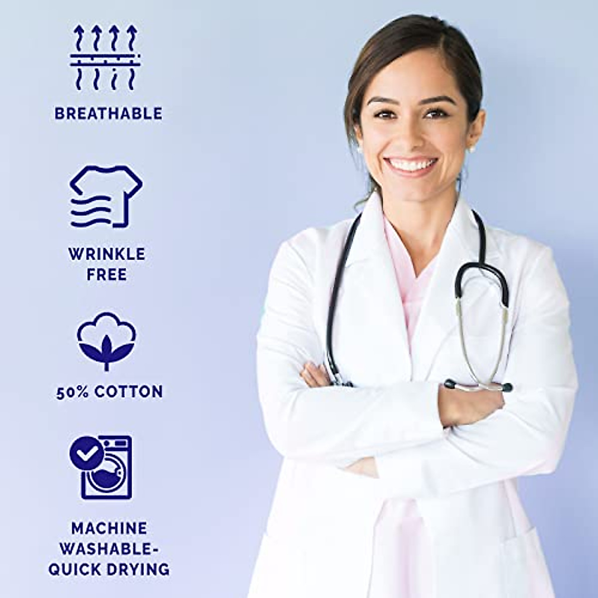 Medvat Premium Non-Iron Cotton White Lab Coat with Hidden Snaps for Adult Men & Women, Doctors & Medical Students, Size S-XL