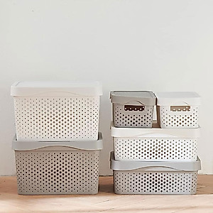 HANAMYA Lidded Storage Bin Organizer | Storage Organizing Container, 11 Liter, Set of 6, Gray