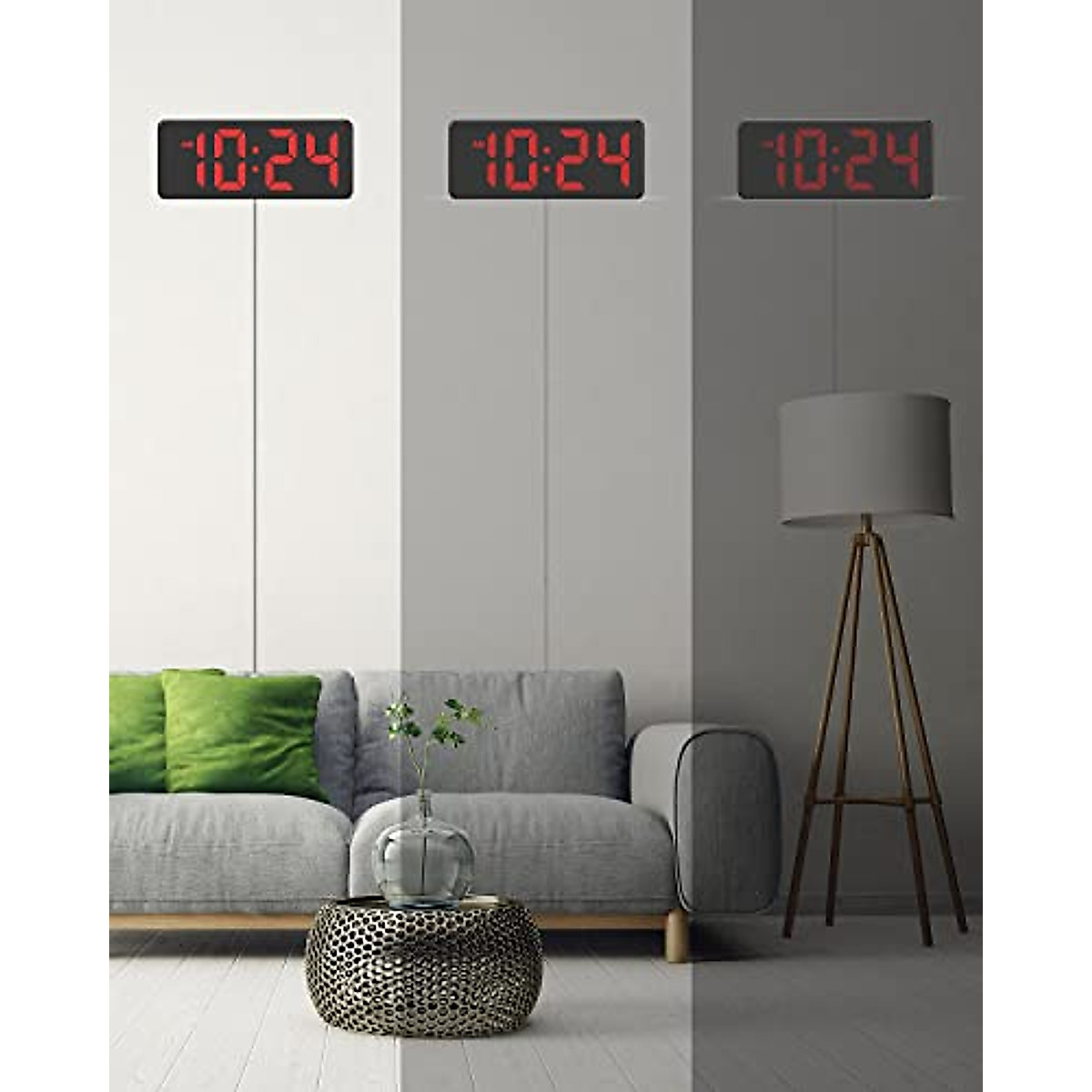 LED Digital Wall Clock with Large Display, Big Digits, Auto-Dimming, Anti-Reflective Surface, 12/24Hr Format, Small Silent Wall Clock for Living Room, Bedroom, Farmhouse, Kitchen, Office