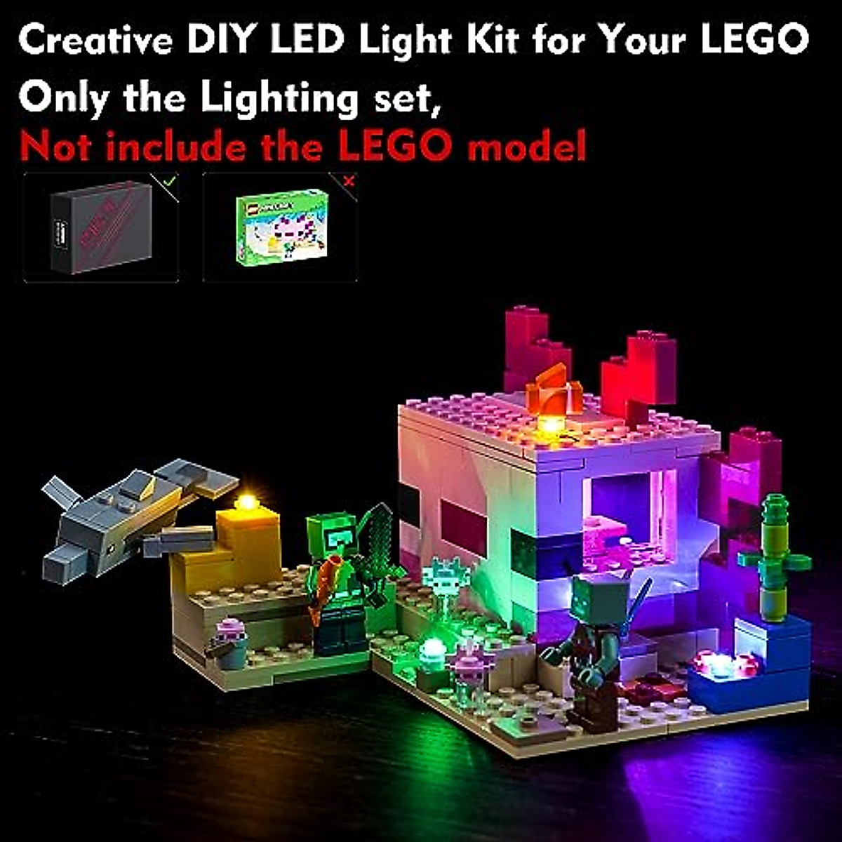 LocoLee Led Light Kit for Lego The Axolotl House 21247, Minecraft Lighting Set Compatible with Lego 21247 (No Lego Model), DIY Décor Lights for Lego Building Blocks