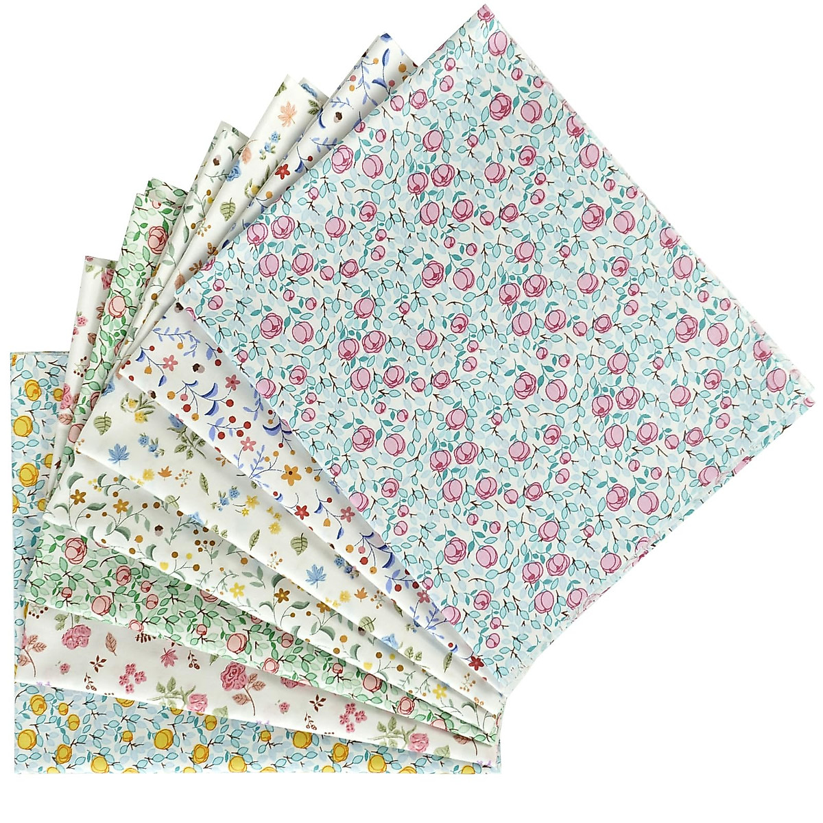 Gnognauq Floral Cotton Fabric Fat Quarter Bundles, 7 Pieces Rose Tulip Pre-Cut Fabric Multi Color Printed Quilting Fabric for Patchwork Sewing Quilting, 18x22 inches