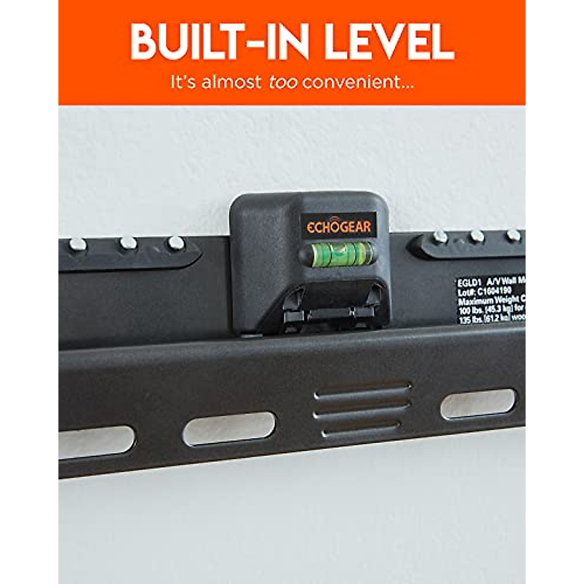 ECHOGEAR No Drill TV Drywall Mount - Slim No Stud Design Holds TVs Up to 100lbs with Nails - Easy Install with No Drilling Required