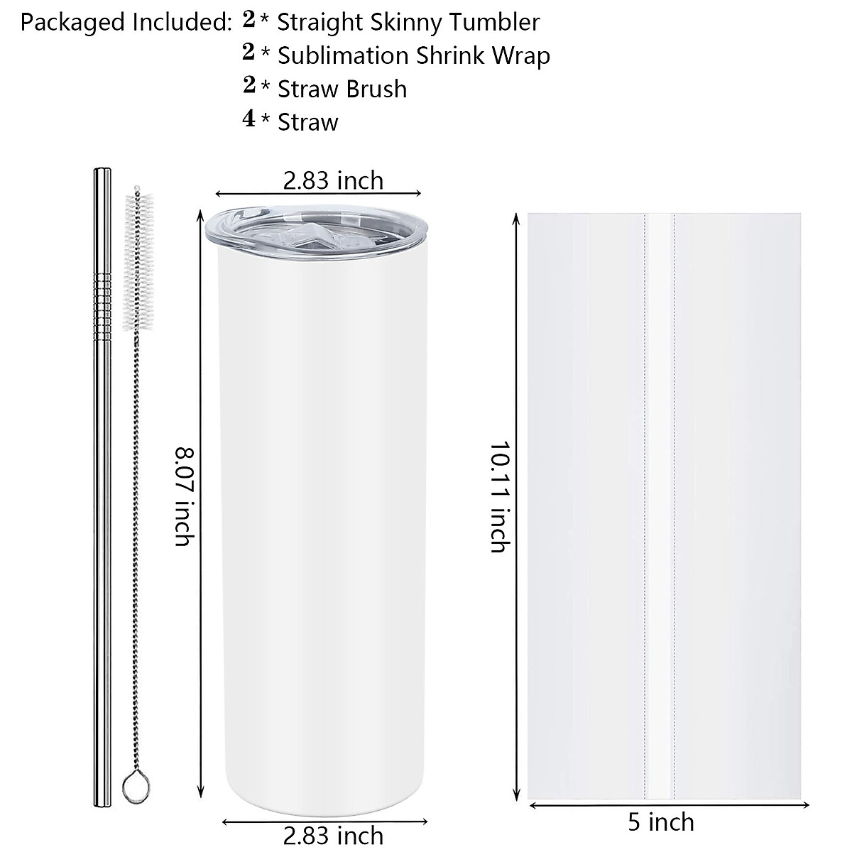 Tswofia 8 Pack Glow in the Dark Sublimation Tumblers 20 Oz Skinny Straight, Sublimation Blanks Tumbler Bulk Glow in the Dark, with Shrink Wrap Film Lid Straw Set, Individually Boxed
