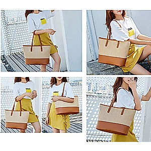 Yoofashion Straw Tote Bag for Women Shoulder Bag Summer Beach Bag Girls Fashion Top Handle Handbag (A110-black)