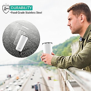 The Clean Hydration Company Insulated Coffee tumbler | Travel coffee mug | Ceramic Lined Tumbler | Iced Coffee Tumbler Cup with Lid | Double Wall Vacuum (White, Tumbler 20oz)