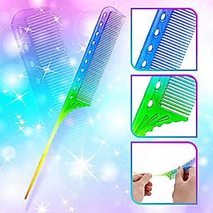 WLLHYF 3 Pieces Rainbow Hair Combs, Rat Tail Fine Cutting Comb Professional Salon Hairdressing Pintail Comb Anti-Static Fine Tooth Comb for Women Men Kids Various Hair Types Back Combing