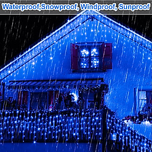 JXLEDAYY Christmas Lights Super Long 1280 LED 131 FT LED String Lights with 240 Drops Plug in 8 Modes Christmas Decoration for Holiday Wedding Party Bedroom Garden Patio Outdoor Indoor (Blue)