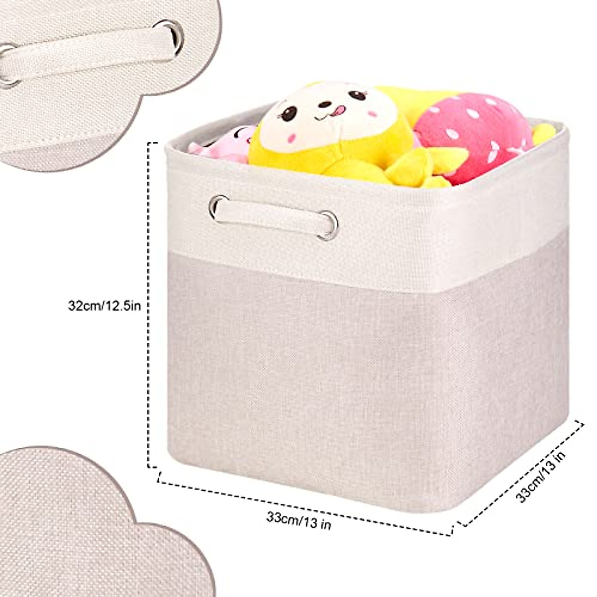 Fabric Cube Storage Boxes Foldable Storage Bins Silver Khaki and Beige Patchwork Storage Baskets Cube Storage Bins with Handle Cubes Inserts Storage for Home and Office Supplies 13x13x13 cube organizer bin 3 Pcs/Pack