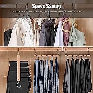 2 Pack - Pants Hanger Space Saving, Solid Wood Non-Slip Pants Hanger, Multifunctional 5 Layer Closet Pants Hanger for Closet Storage Pants Hanger