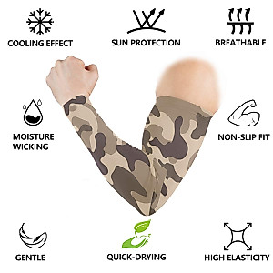 ALAZA Camouflage Brown Cooling Arm Sleeves Cover Uv Sun Protection for Men Women Running Golf Cycling Arm Warmer Sleeves 1 Pair