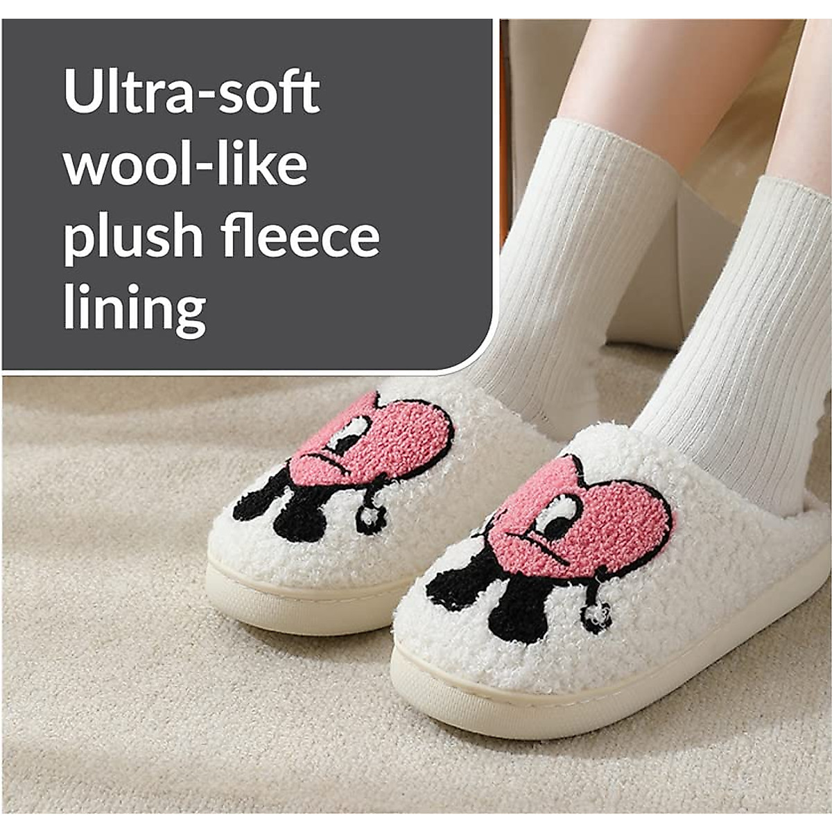 Daisy’s Findings Bad Bunny Slippers | Smiley Face Slippers for Women | Cute Plush Cute Slippers for Women | Fluffy Slippers | Fuzzy Slippers Women Indoor and Outdoor