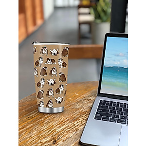 WIRESTER 20 OZ Stainless Steel Tumbler With Lid, Double Wall Vacuum Insulated Tumbler, Coffee Travel Mug Cup for Hot Cold Drinks - Brindle Brown English Bulldog Funny Playful