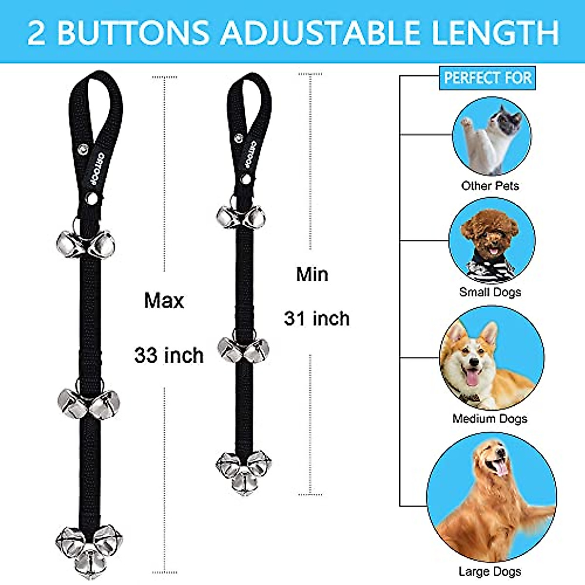 Dog Doorbells for Dog Training - CATOOP Adjustable Door Bell for Puppy with Collapsible Travel Pet Cat Dog Bowl
