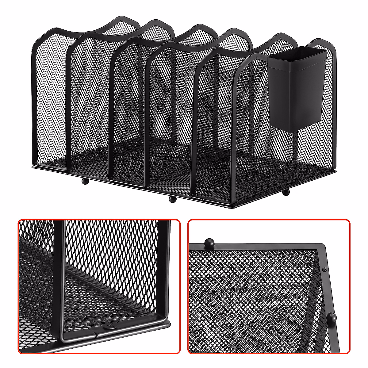 Ekisemio 2 Pack-Mesh Desktop File Organizer Sorter, 5-Section Bookshelf ...