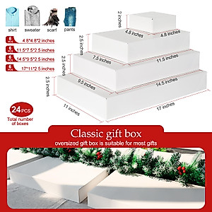 joyhalo 24 Pack Gift Boxes with Lids for Presents - White Small Large Chritsmas Gift Boxes Bulk for Clothes with Ribbon and Flowers, Assorted Sizes for Wrapping Gifts, Shirt, Gift Wrapping Supplies