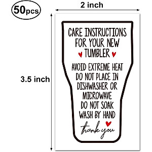 KORTTITALO 50 Care Instruction Cards Tumbler, Care Instructions for Tumbler Insert for Small Business, Care Instruction Cards for Cups, Small Online Shop Package Insert Tumbler Care Instruction Card.