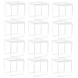12pcs Lid Collectibles Square Plastic Candy Acrylic Treat Case Mini Items for Cube Cases Stackable Small Cubes Jewelry Container Showcase with Display Storage Clear Cm Containers