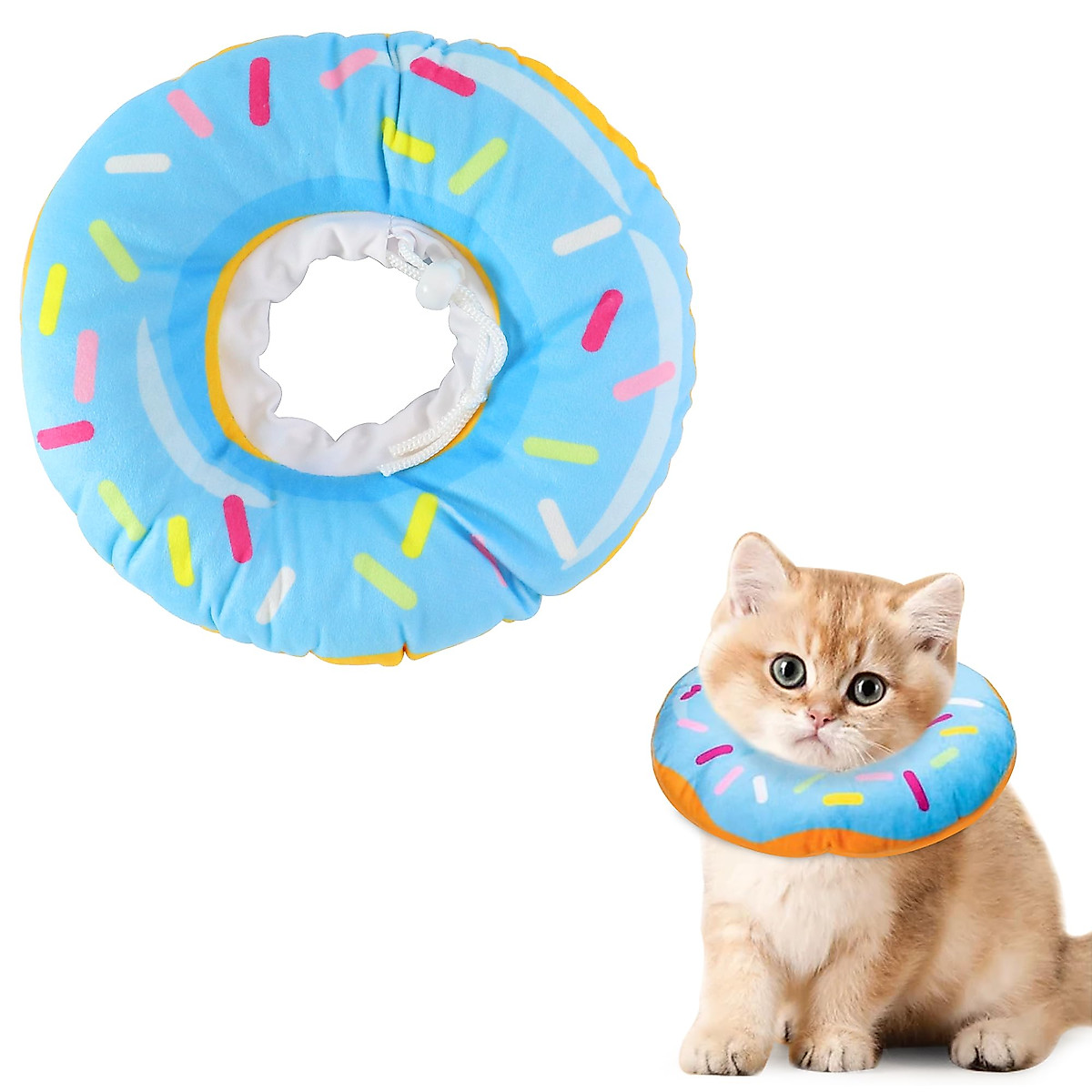 Cat Cone Collar Soft, Adjustable Plush Comfort Pet Elizabeth Circle Soft Cone for Cats Donut Cute Cat Recovery Collar for Cats Small Pet After Surgery Stop Licking Comfortable Cat Cones (M, Blue)