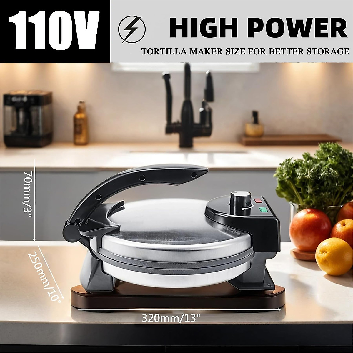 Electric Roti Maker Tortilla Press 10 Inch Multipurpose Electric Tortilla Maker Automatic Electric Chapati Press with Removable Handle Roti Tortilla Maker Tortilla Press Electric Non Stick