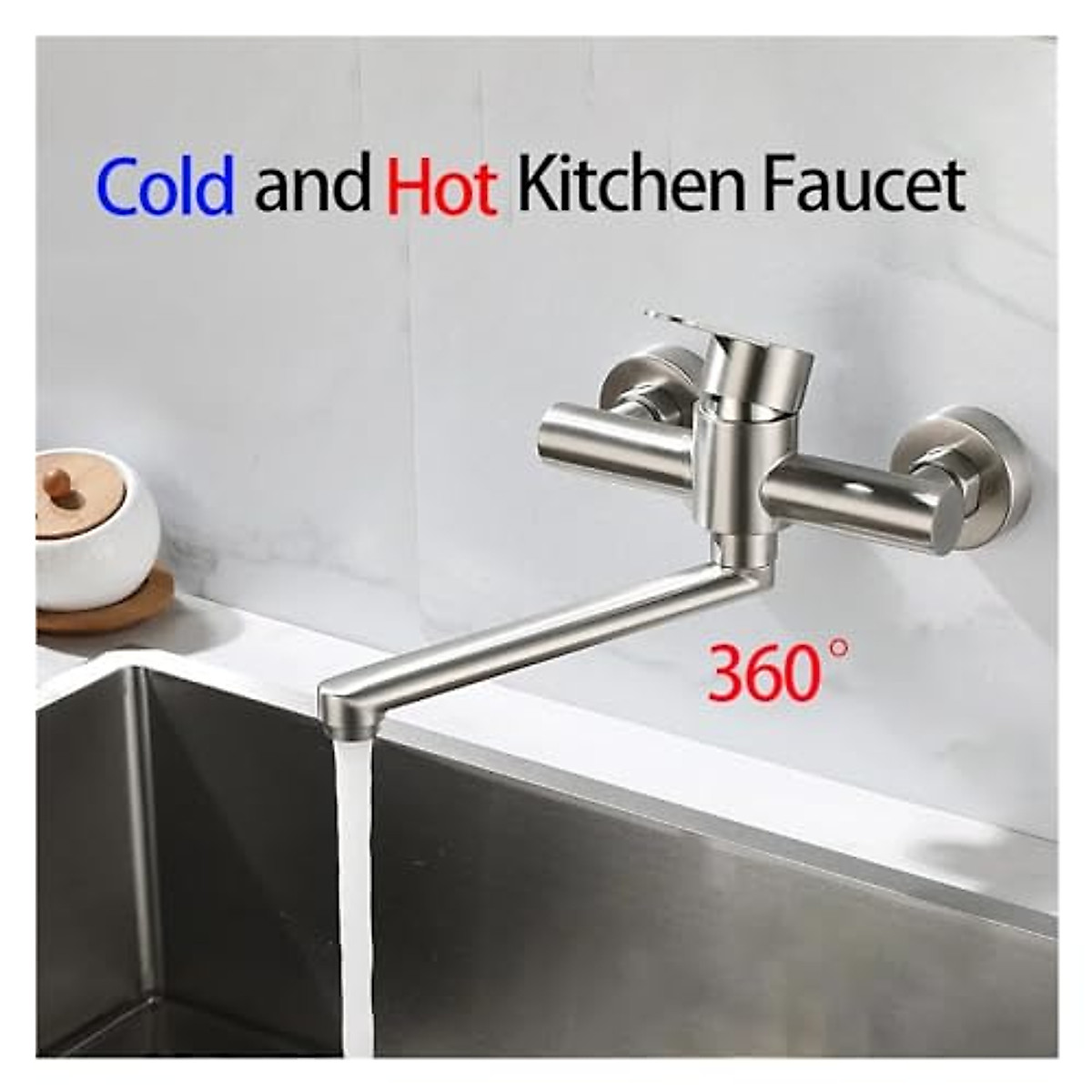 KMZSHPJNY Stainless Steel Kitchen Wall-Mounted Bathroom Bathtub Long spout Water Outlet 360-degree Rotating Sink Hanging Balcony Faucet, Brushed