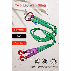 Two Leg Bridle Web Sling 6.5ft 4410lb Web Slings Belt Type with hook2.0 m 2000 kg Lightweight and Flexible Capacity Steel Sling[2leg 2.0 t]