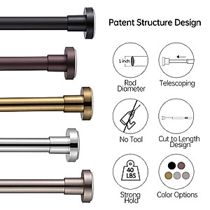 BRIOFOX Shower Curtain Rod Adjustable 61-75 Inch, Spring Tension Shower Rod No Drilling Non Slip, Matte Black