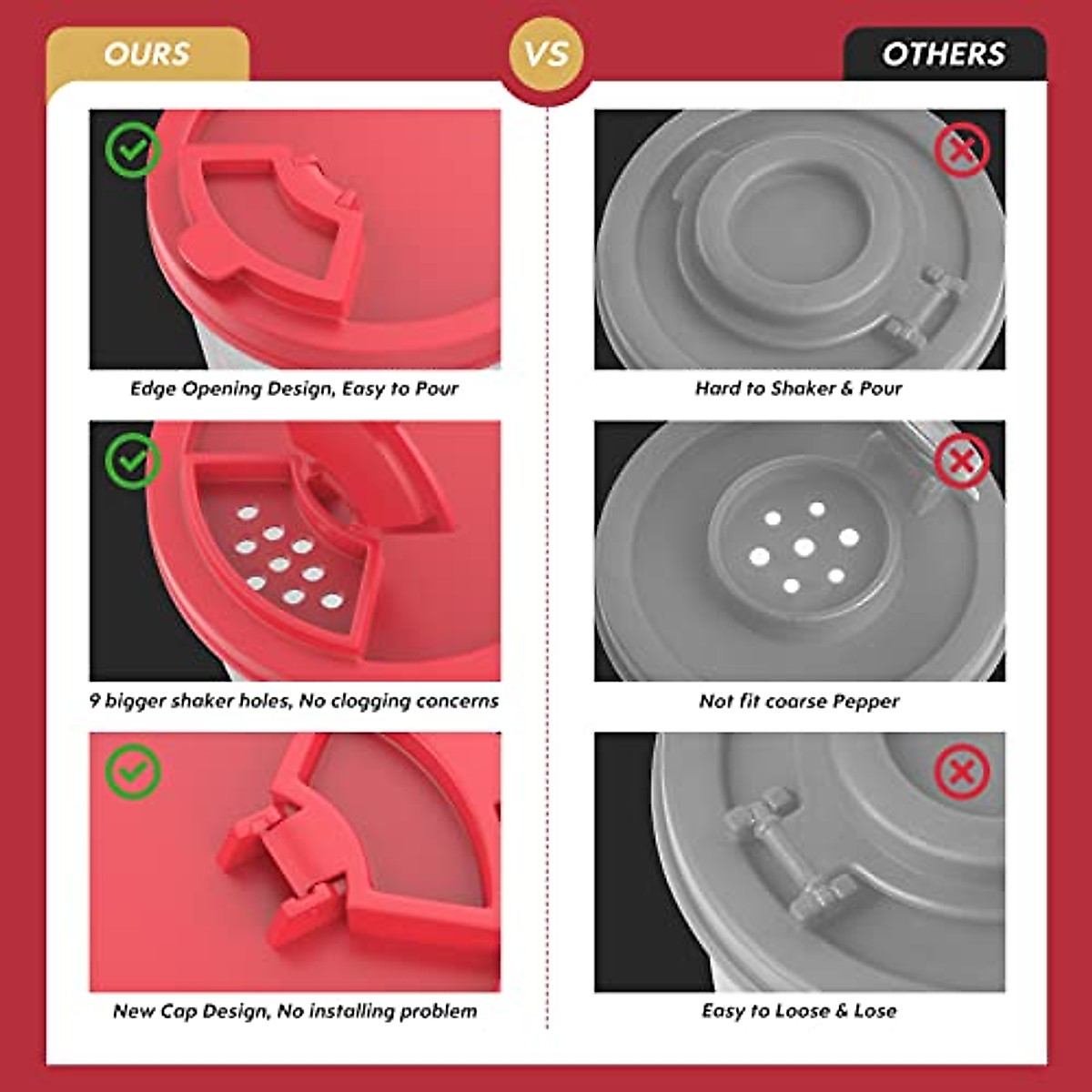 Salt and Pepper Shakers Set of 2 - Jelife 4.3oz Salt Shaker with Lid Medium Airtight Plastic Spice Jar, Moisture-Proof Spice Dispenser Set to go for Travel Camping Picnic Outdoors Kitchen Lunch Boxes