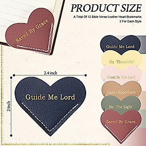 12 Pieces Bible Verse Leather Heart Bookmark Cute Heart Page Corner Bookmarks for Book Lovers Leather Bookmarks Reading Accessories for Office School Home Women Men Bookworm Present Supplies, 6 Styles