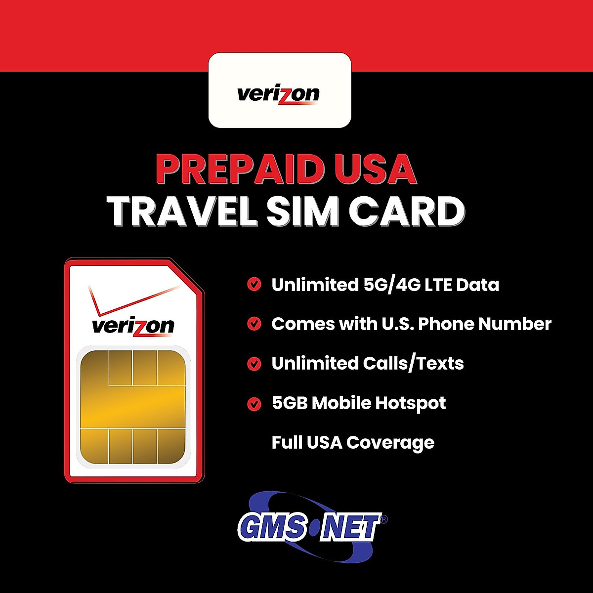 USA Prepaid SIM Card (Verizon Network) | Unlimited 5G/4G Internet Data in USA (Including Hawaii) | Unlimited Calls and Texts Within US (30Days) (Does not Work with HOTSPOTS)