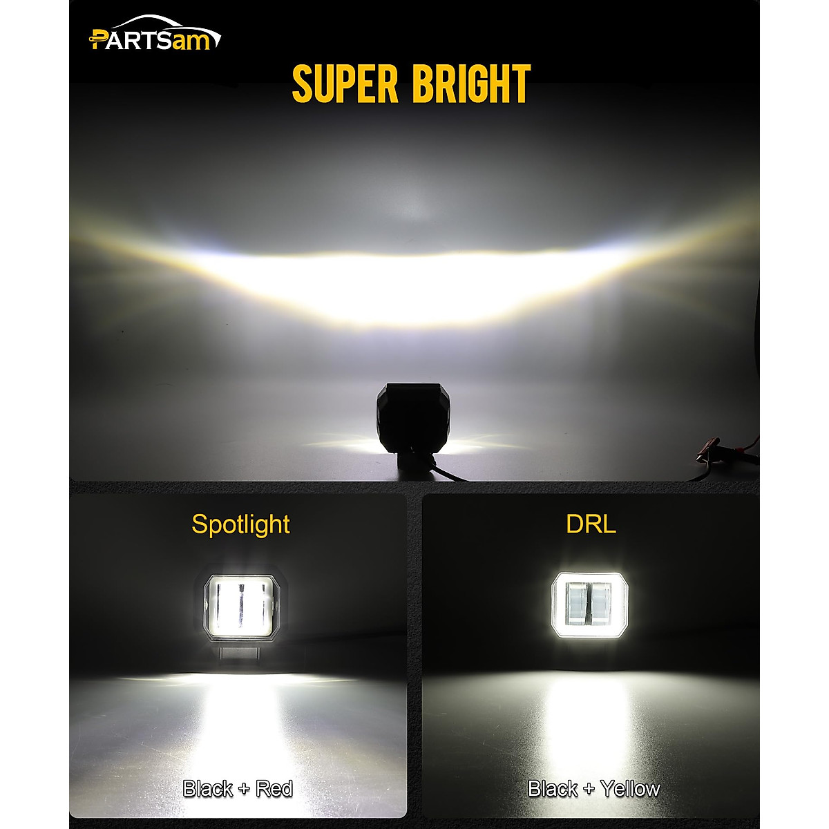 Partsam 3 Inch White Pods Light With DRL 2 Modes 16W Waterproof Cubes Offroad Work Cree LED Pods Spot Flood Ditch Fog Lights for Pickup Truck SUV ATV UTV Boat Forklift 4x4 Motorcycle, Pack of 2