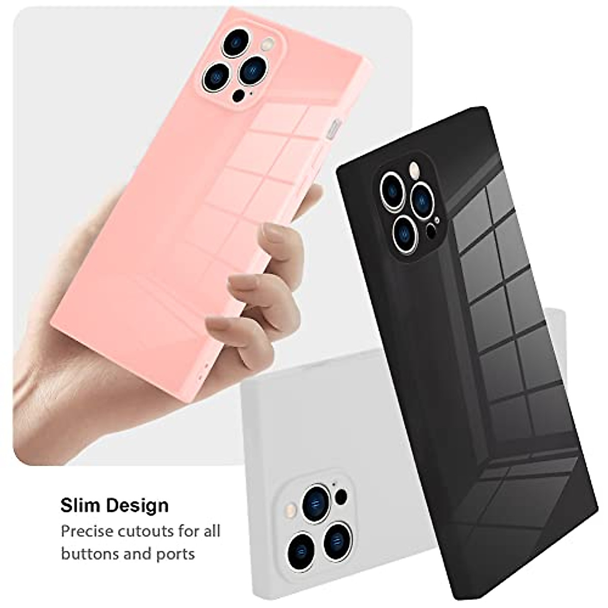LSL for iPhone 14 Pro Case Square White Soft TPU Bumper Anti-Drop Anti-Scratch Shock Absorption Protective Wireless Slim Cover Compatible with iPhone 14 Pro 6.1 Inch for Women Girls Men