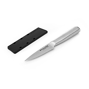 KitchenAid Gourmet Forged Stainless Steel Paring Knife with Custom-Fit Blade Cover, 3.5-inch, Sharp Kitchen Knife, High-Carbon Japanese Stainless Steel Blade, Brushed Stainless Steel Handle